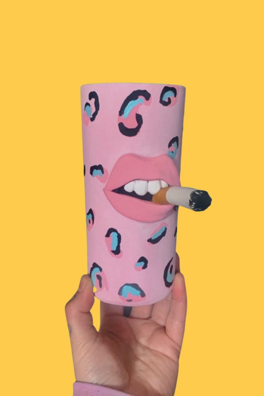 Quirky Pink Leopard Print Lip Pot // Maximalist Funky Home Decor - Etsy