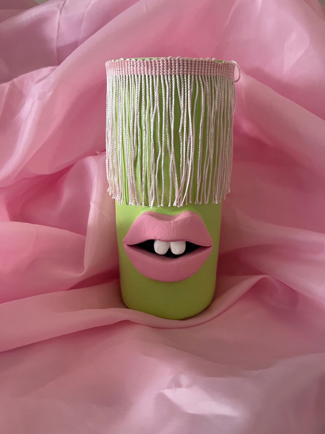 Weird Quirky Face Pot With Fringe // Pink Lime Homeware // Weird, Funny ...