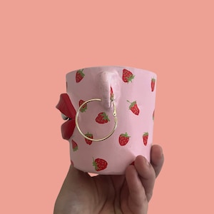 Handmade Strawberry Print Planter Pot: Funky Lips Decor - Etsy