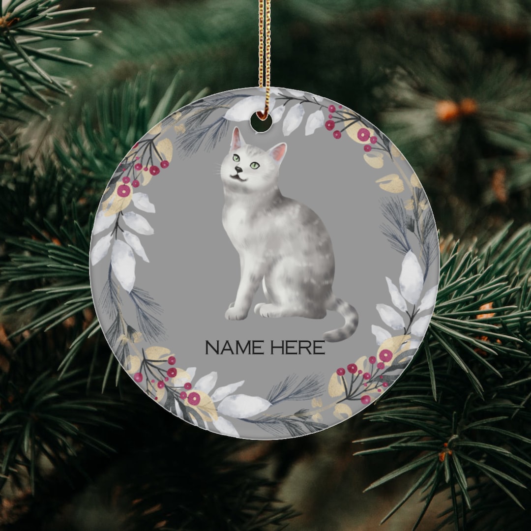 Personalized Cat Ornament, Custom Cat Ornament, Grey White Burmilla Cat Ornament, Cat Christmas ...