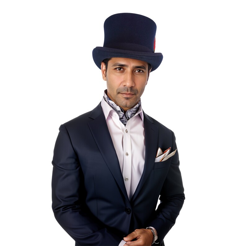 Navy Elegance Premium Wool Felt Top Hat for Men & Women Classic Styling ...