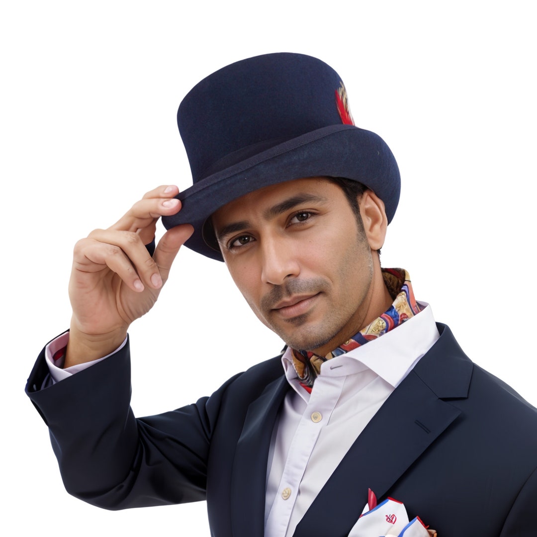 Navy Elegance Premium Wool Felt Top Hat for Men & Women Classic Styling ...