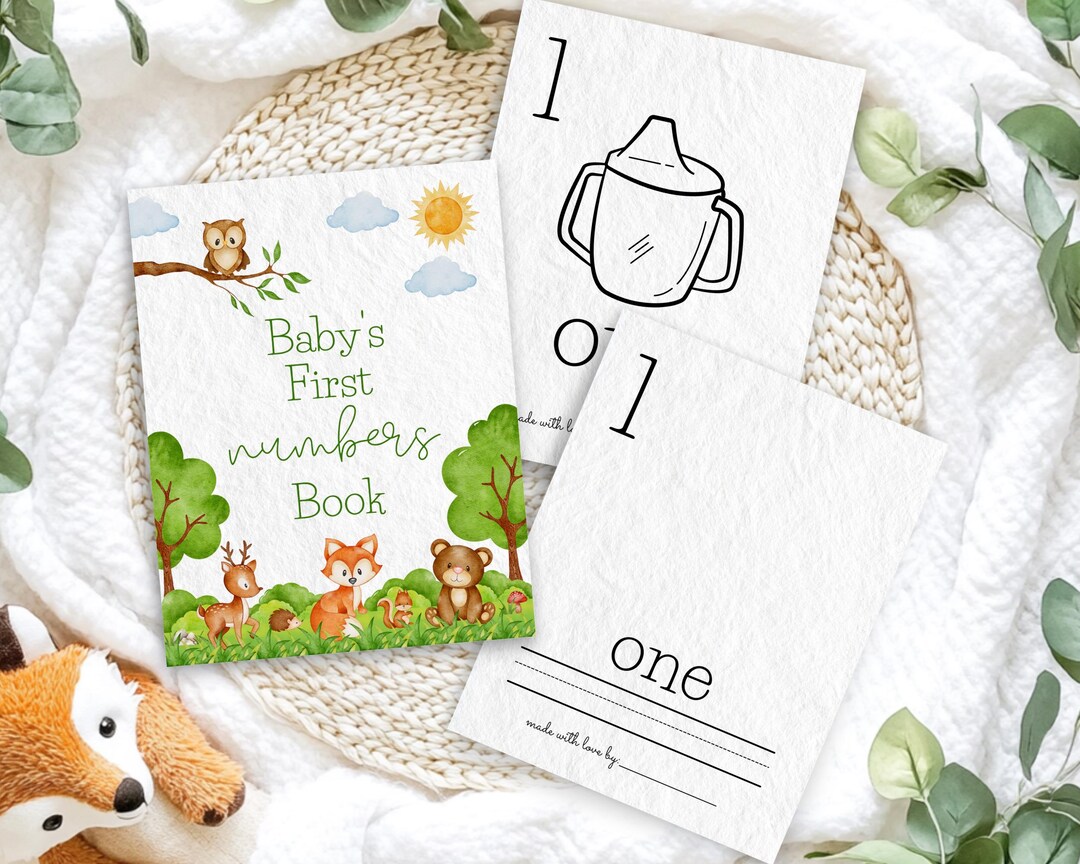123 Baby Shower Book, Numbers Coloring Book, Woodland Animal Baby ...