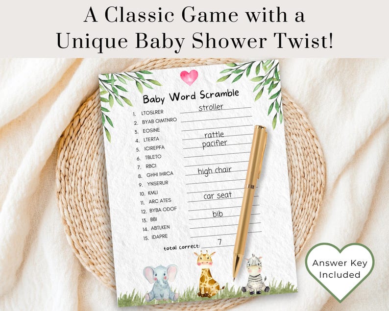 Baby Word Scramble Game With Answer Key, Safari Baby Shower Games ...