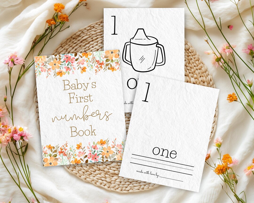 Floral 123 Book Baby Shower Activity, Printable Numbers Coloring Pages ...