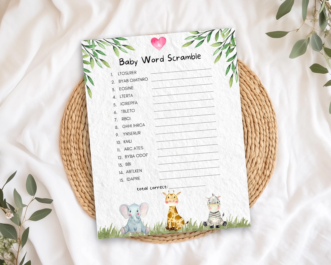 Baby Word Scramble Game With Answer Key, Safari Baby Shower Games ...