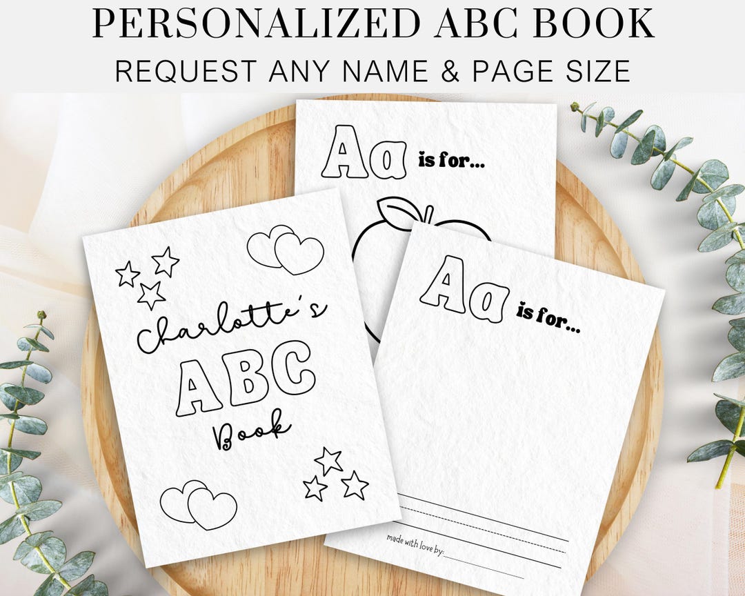 Personalized ABC Coloring Book Baby Shower Activity, Blank Illustrated ...