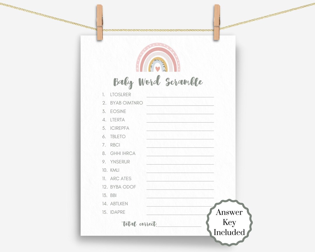 Baby Shower Word Scramble With Answer Key, Girl Baby Shower Game ...