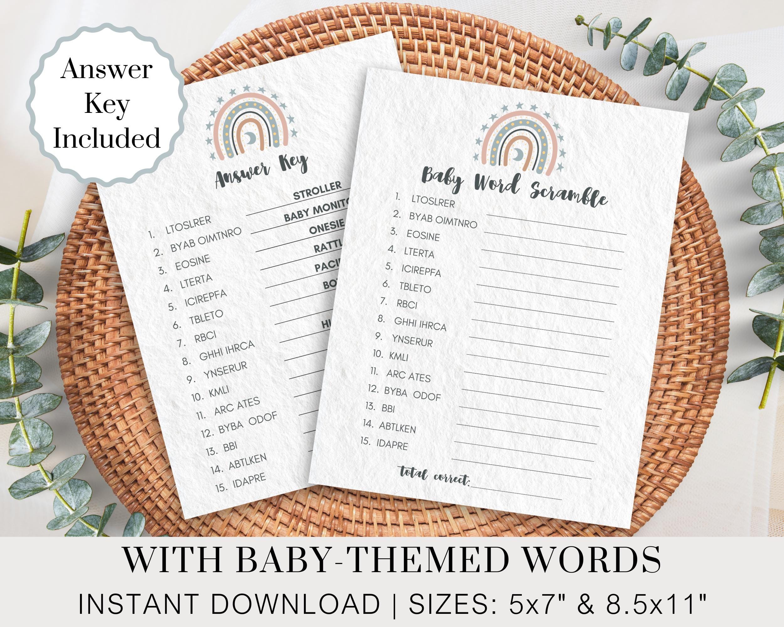 Boho Rainbow Baby Shower Word Scramble With Answer Key, Neutral Baby ...