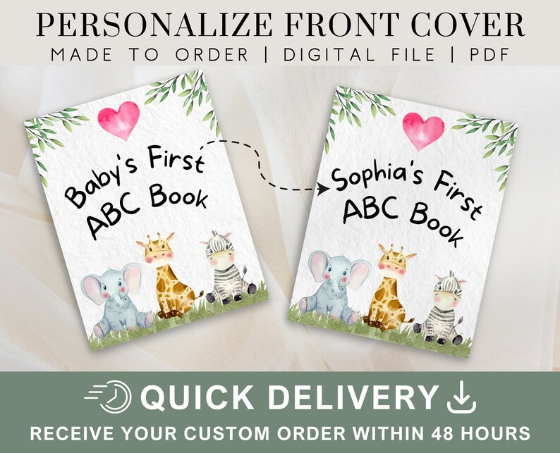 Personalized ABC Book, Greenery Baby Shower Game, Animal Baby Alphabet ...