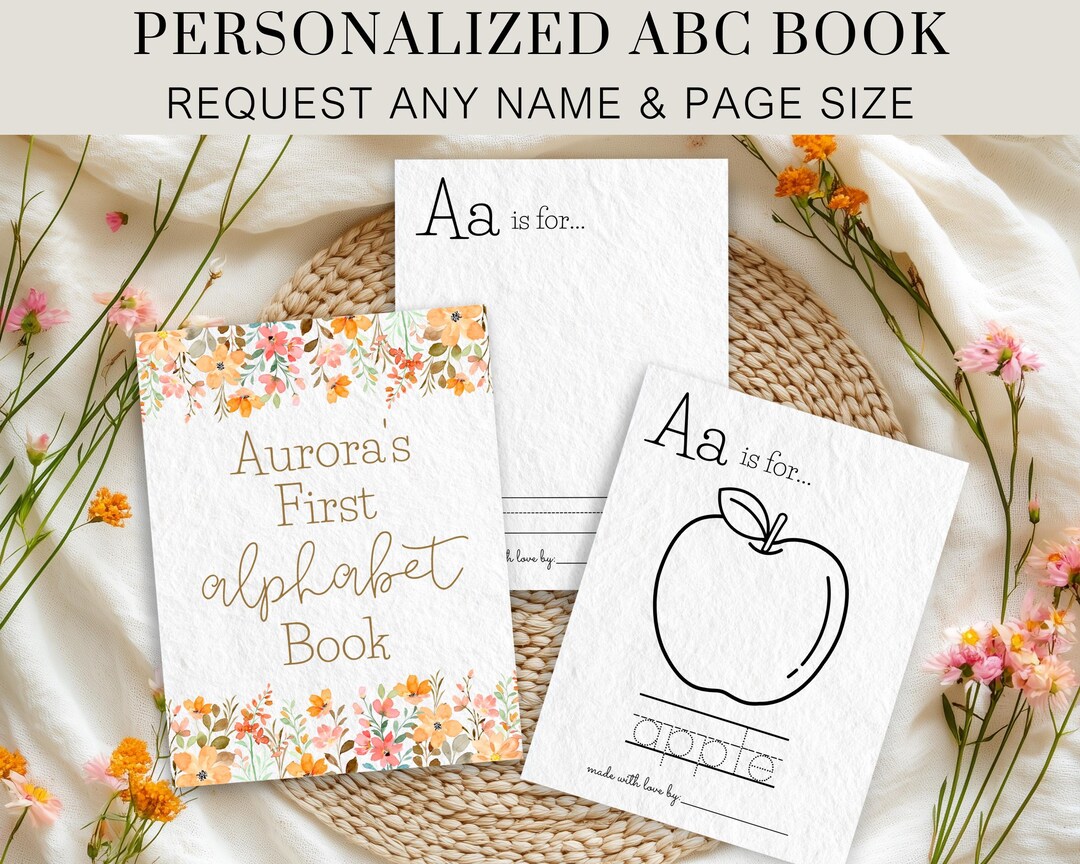 Custom Wildflower Baby Shower ABC Coloring Book, Personalized Baby ...