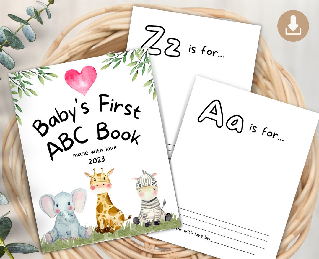 Personalized ABC Book, Greenery Baby Shower Games, Animal Baby Alphabet ...