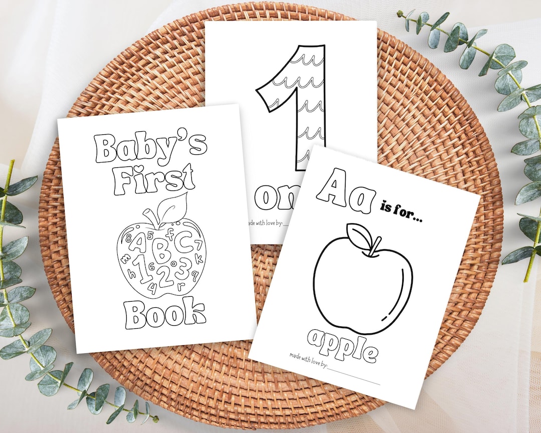 Baby's First ABC 123 Book, Baby Shower Activity, Printable Alphabet Numbers Coloring Book Pages ...