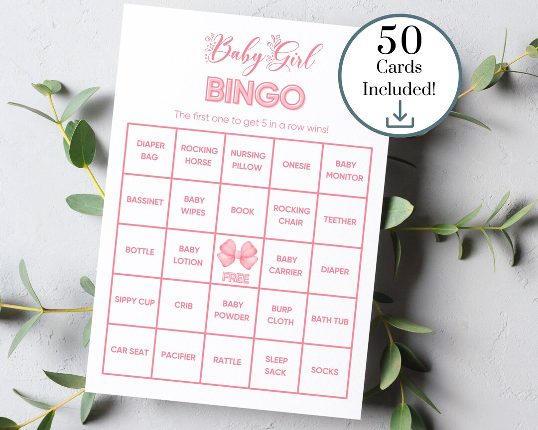 Pink Bow Baby Shower Bingo Game Printable, 50 Prefilled Baby Bingo ...