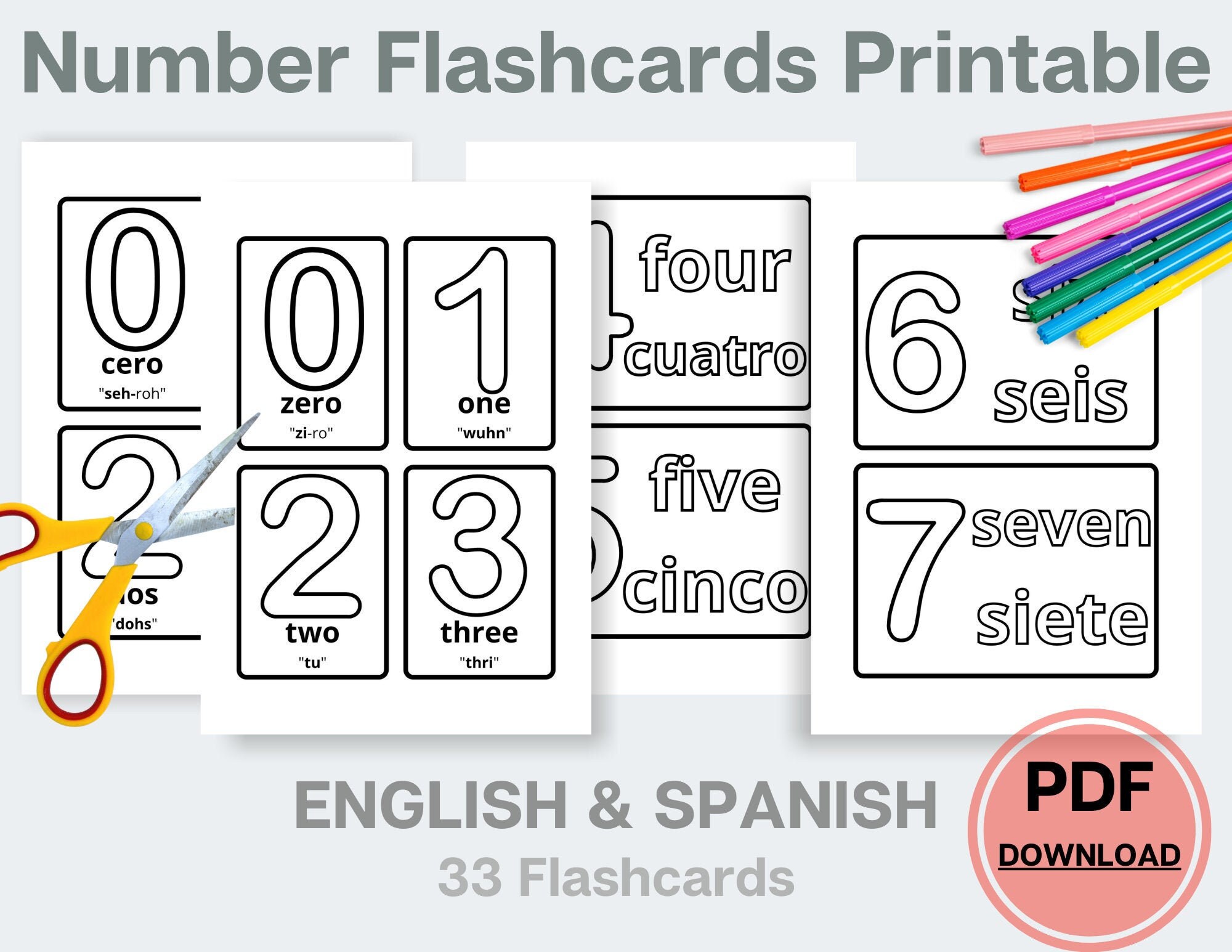 Spanish Printable Number Flashcards Learning Spanish | Etsy
