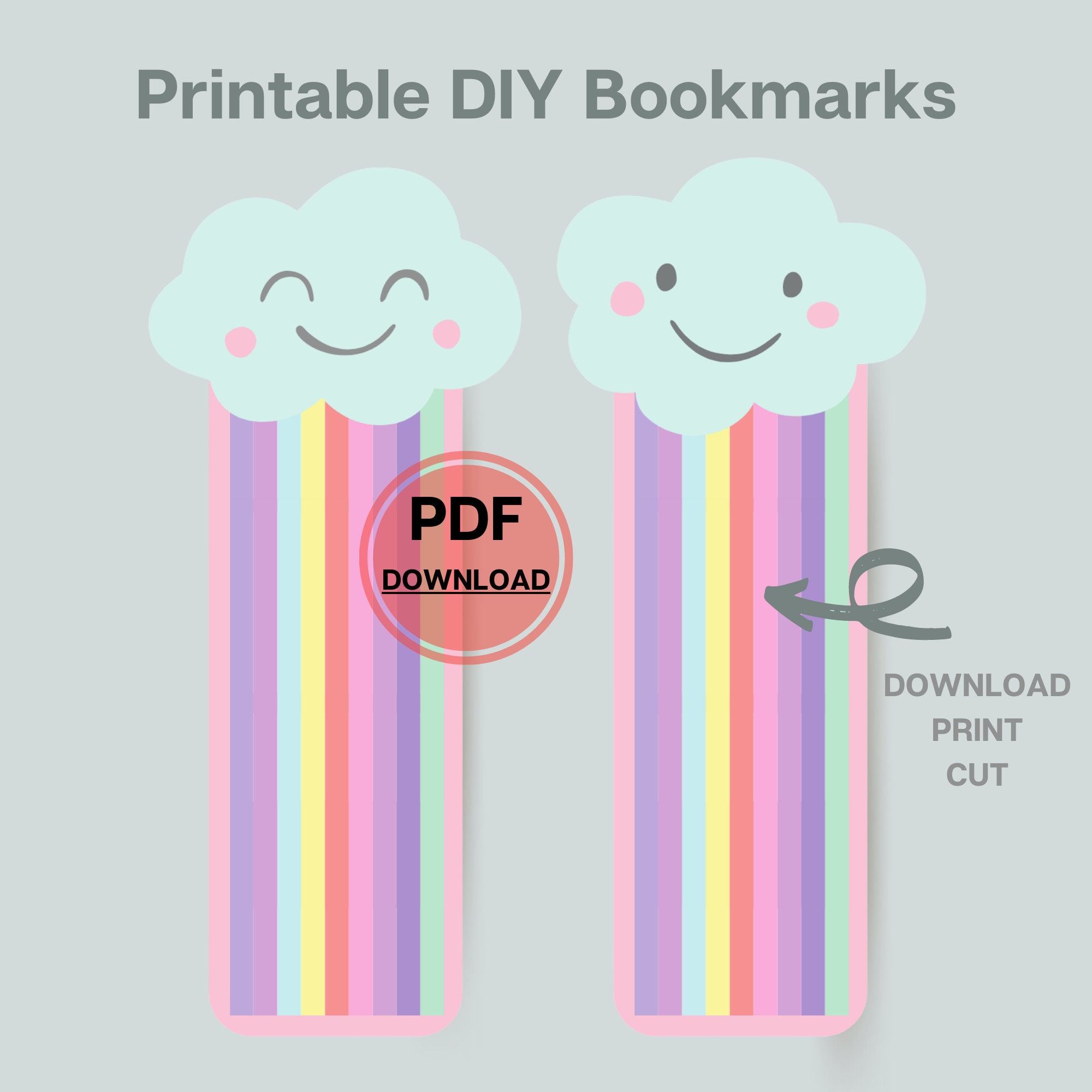 Printable DIY Bookmarks for kids Rainbow Cloud Fun Activity | Etsy