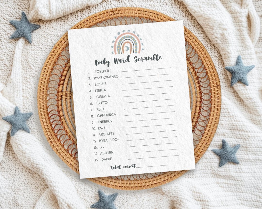 Boho Rainbow Baby Shower Word Scramble With Answer Key, Neutral Baby ...