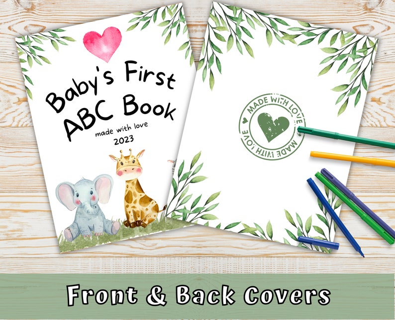Personalized ABC Book Greenery Baby Shower Games Animal Baby - Etsy