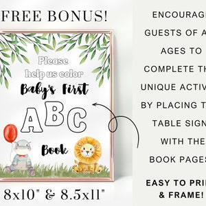 Personalized ABC Book, Greenery Baby Shower Game, Animal Baby Alphabet ...