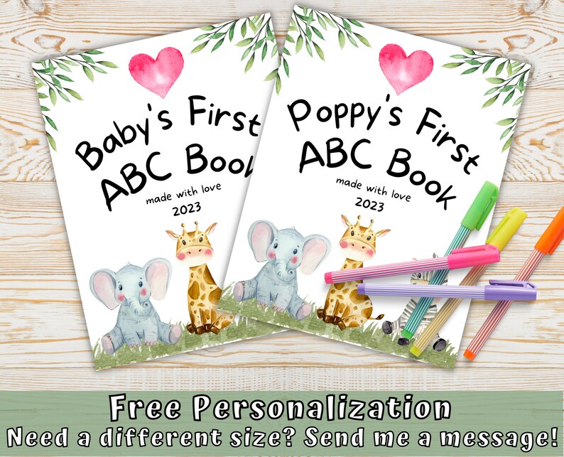 Personalized ABC Book Greenery Baby Shower Games Animal Baby - Etsy
