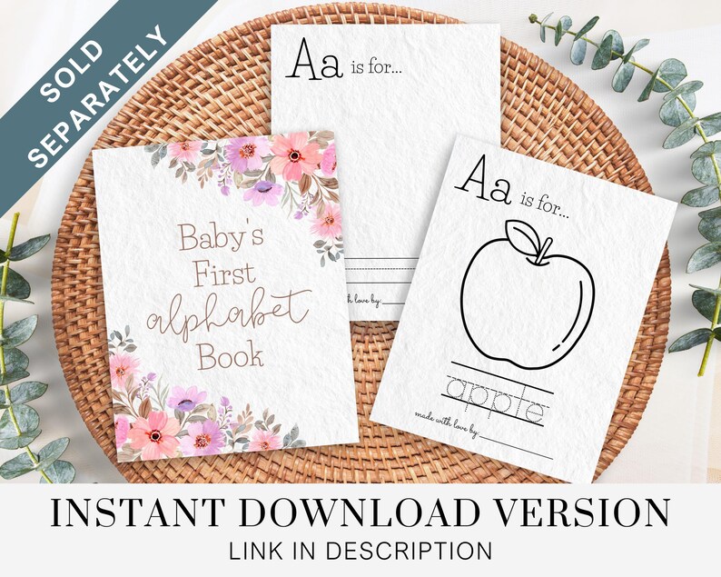 Personalized Pink Floral ABC Coloring Book Baby Shower Activity Game ...