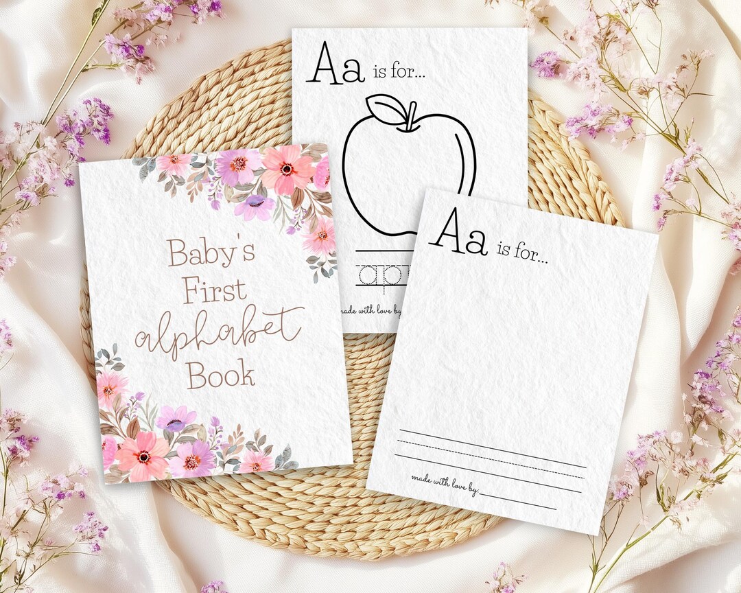 Pink Purple Baby in Bloom Baby Shower ABC Book Keepsake Activity, ABC ...
