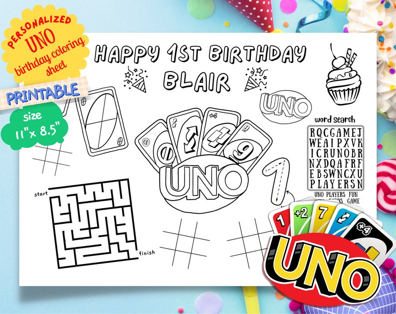 Personalized UNO Birthday Coloring Sheet Birthday Activity - Etsy