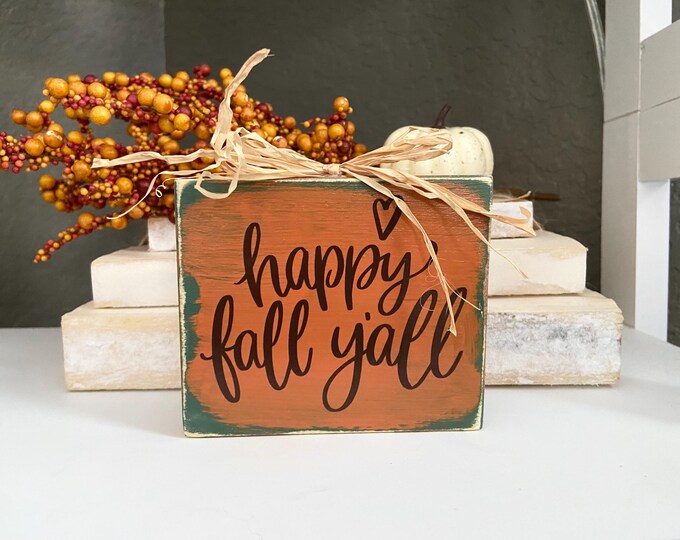 Rustic Fall Sign, Distressed Shelf Sitter, Tiered Tray Decor, Happy ...