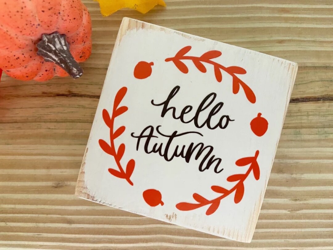 Hello Autumn Wood Block Fall Mini Sign Fall Tiered Tray - Etsy