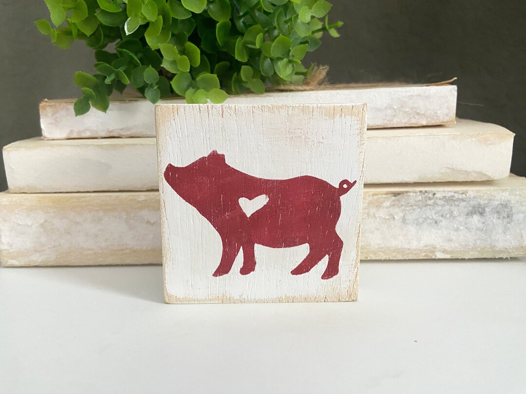 Farmhouse Pig Mini Sign, Pig Shelf Sitter, Rustic Wood Block, Farmhouse ...