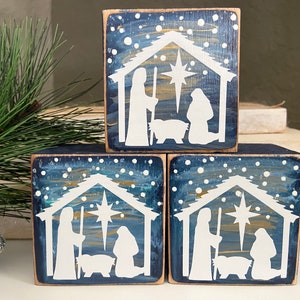Nativity Scene Mini Block, Nativity Block Sign, Rustic Nativity Shelf ...