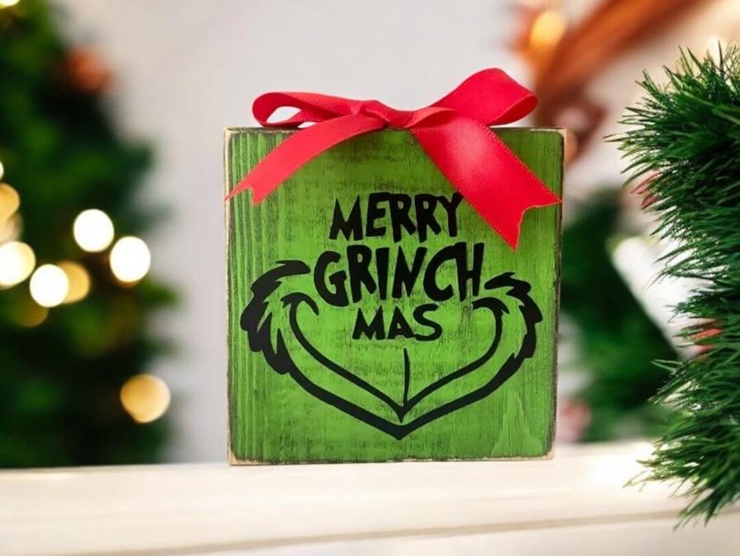 Grinch Christmas Block, Rustic Shelf Sitter, Grinch Tiered Tray Sign ...