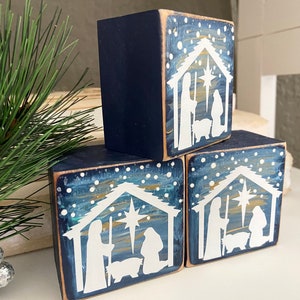 Nativity Scene Mini Block, Nativity Block Sign, Rustic Nativity Shelf ...
