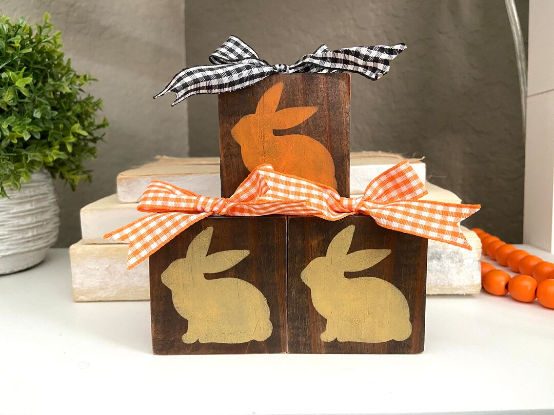 Cute Bunny Blocks, Bunny Shelf Sitters, Easter Bunny Tiered Tray Decor ...