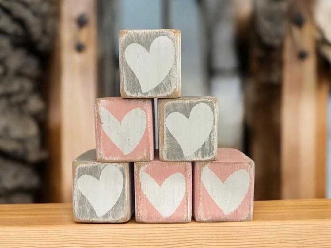 Rustic Heart Mini Blocks, Valentine's Day Stackable Blocks, Valentine's ...