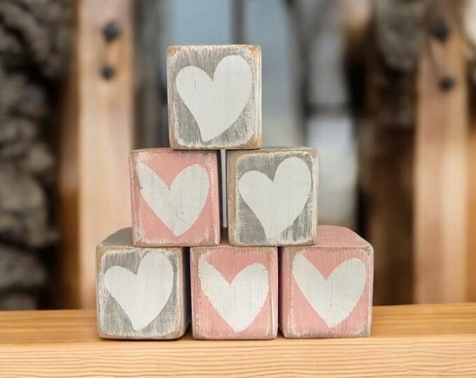 Rustic Heart Mini Blocks, Valentine's Day Stackable Blocks, Valentine's ...