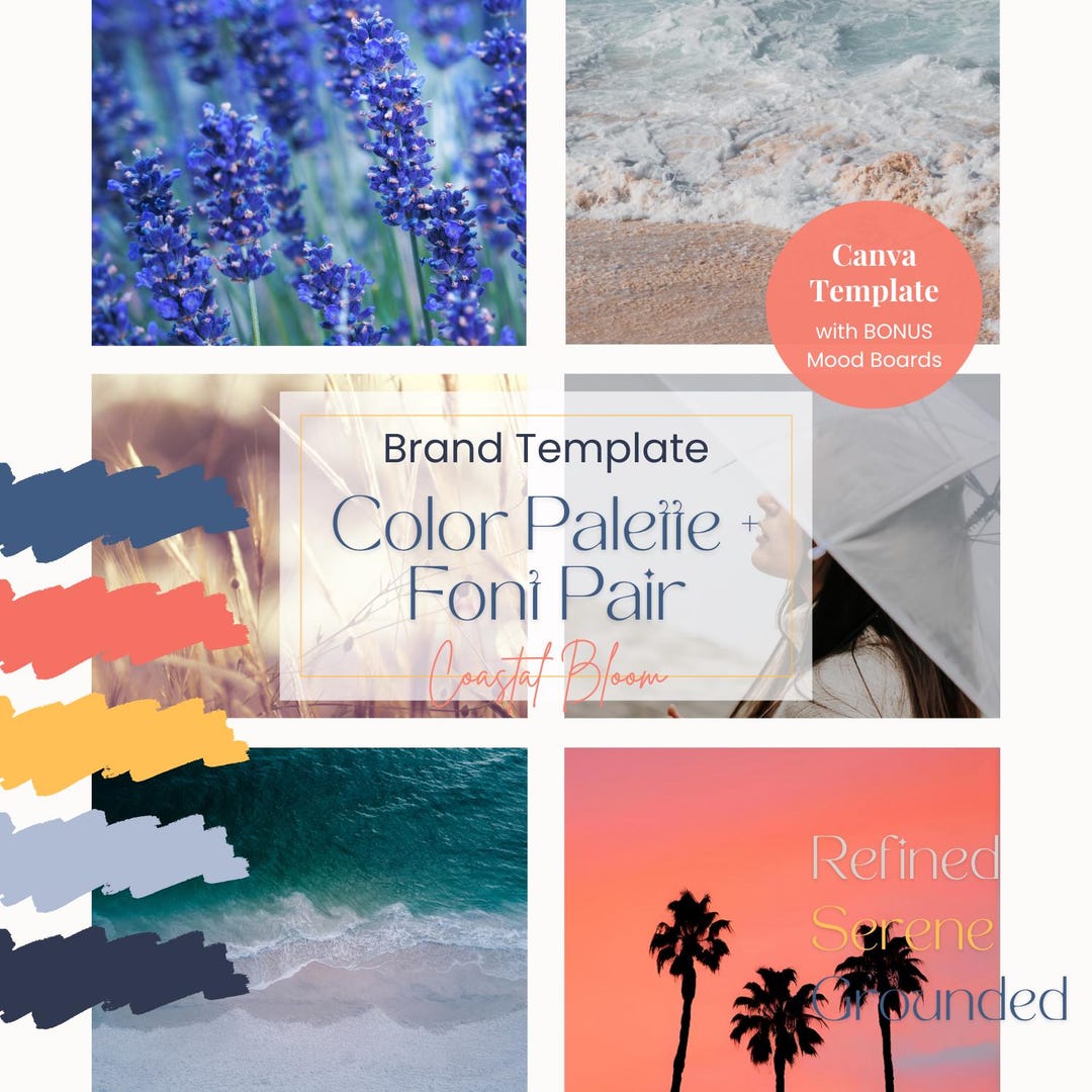 Canva Brand Kit Font Pair Color Palette for Brand Identity Coastal Navy ...