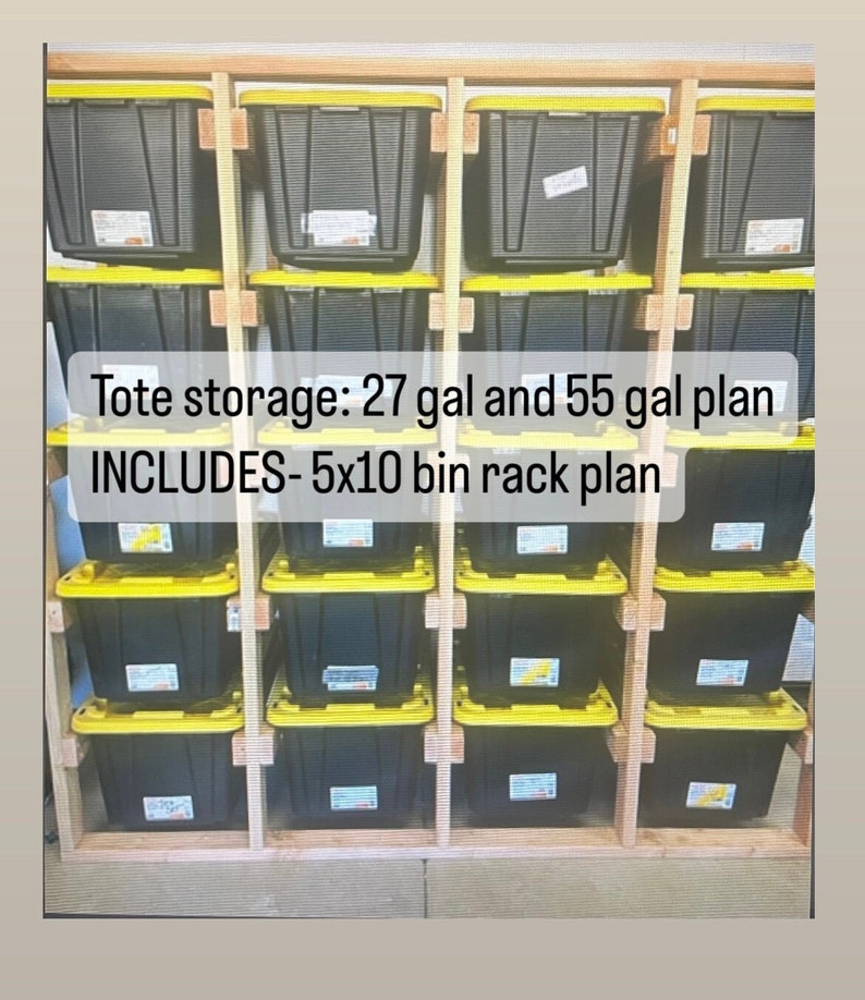 Tote Storage: 27 Gal and 55 Gal Plan With 5x10 Bin Rack Plan - Etsy