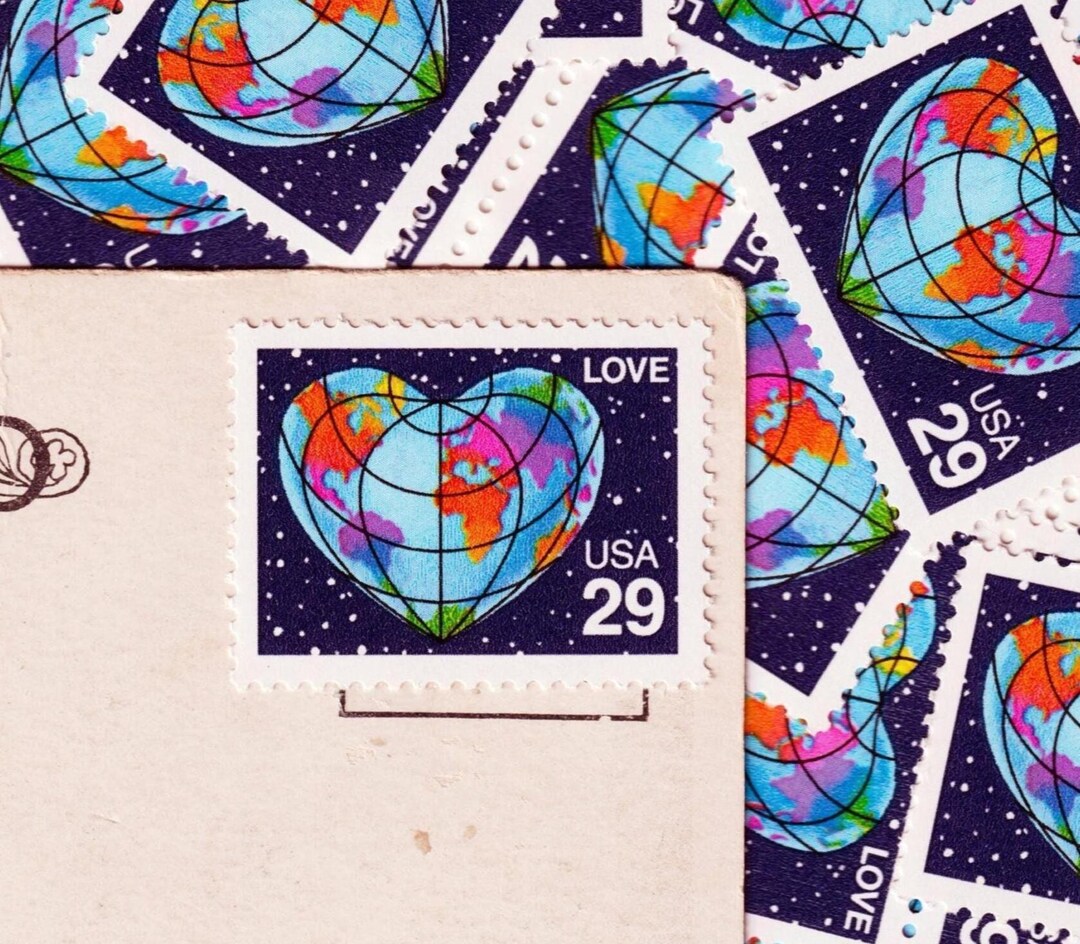 Set of 10 Unused US Stamps: Vintage Heart Globe Love Unity Rainbow 29c ...