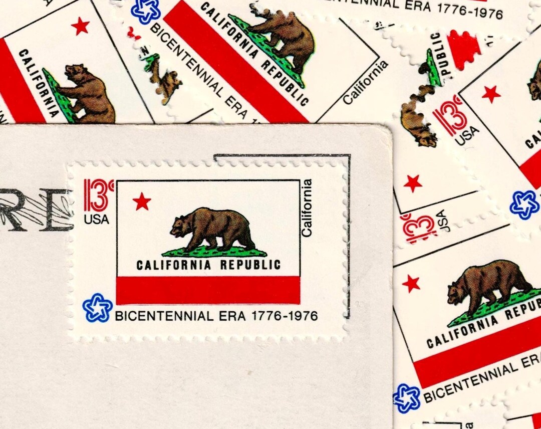 Vintage USA Postage Stamps - 13c California Bear Flag Red Star ...