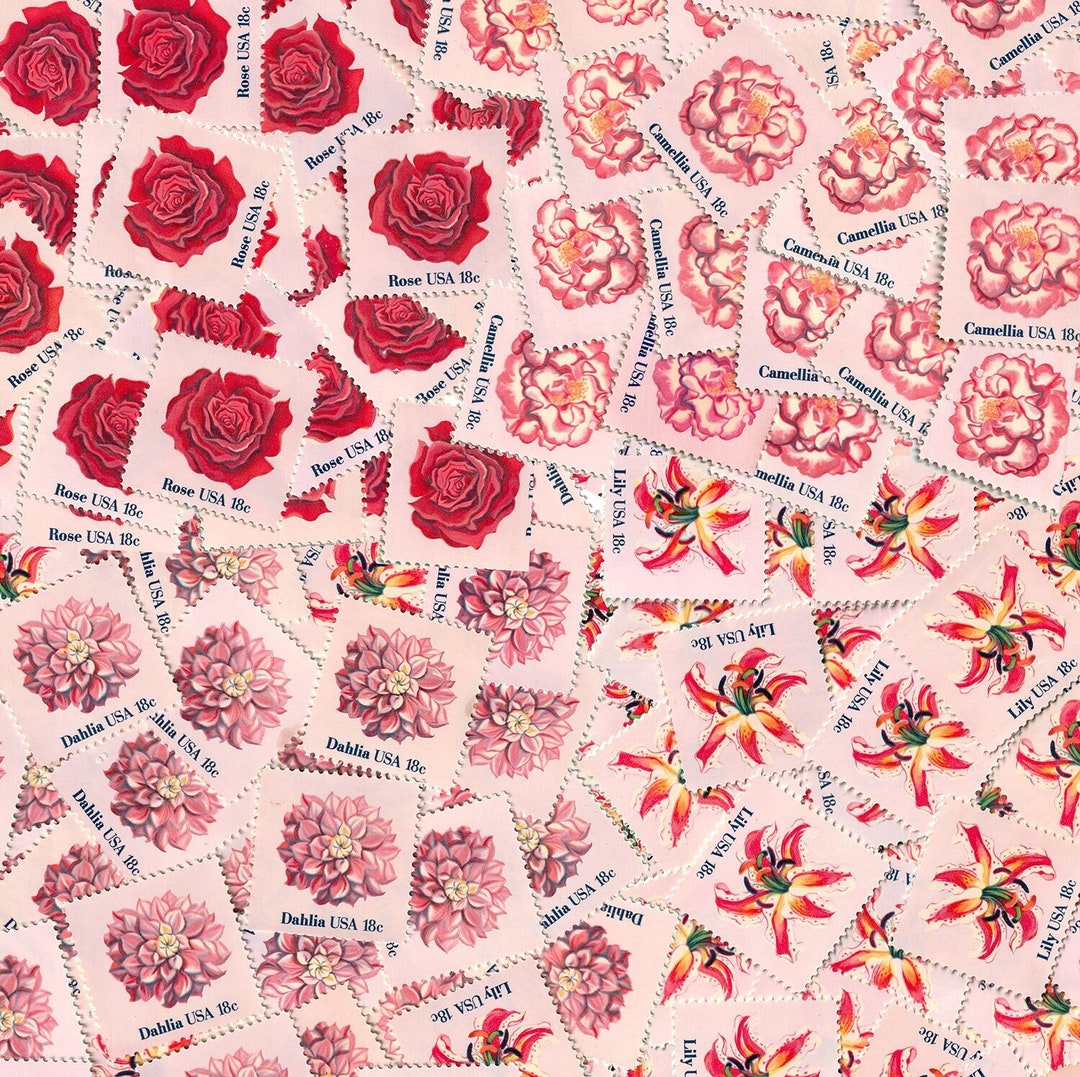 Variety Sets of 10 Stamps 18c PINK FLOWERS Unused Vintage Postage ...