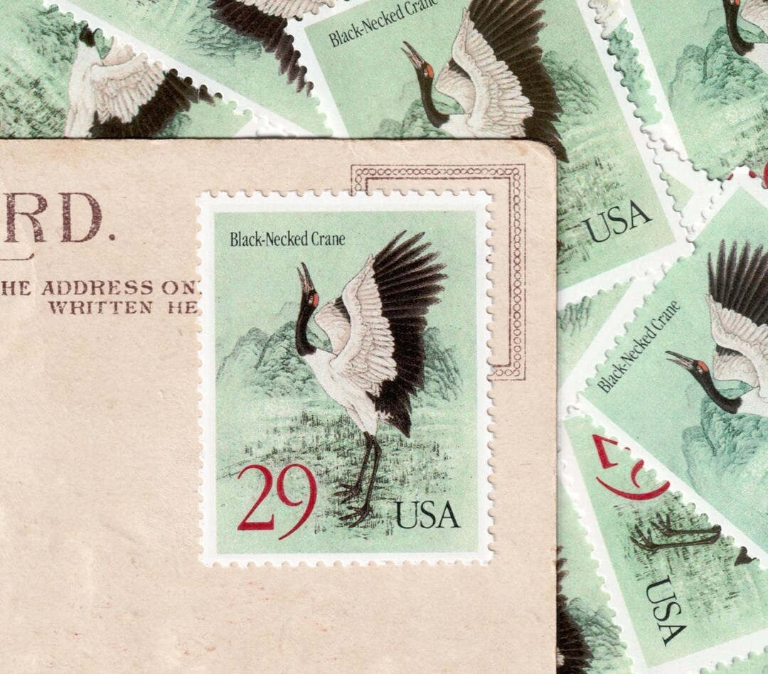 10 Vintage Unused Black Necked Crane 29 Cent Stamps - USA Postage Set ...