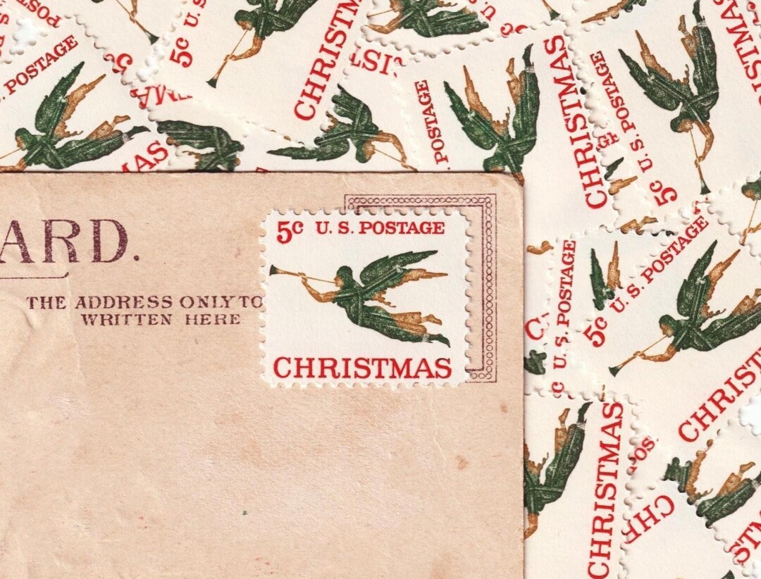 10 Unused Vintage Postage Stamps - USA 5 Cent Angel Trumpet Christmas ...