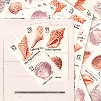 One 1 Lightning Whelk Seashell 22c Stamp // Vintage Seashell Postage ...