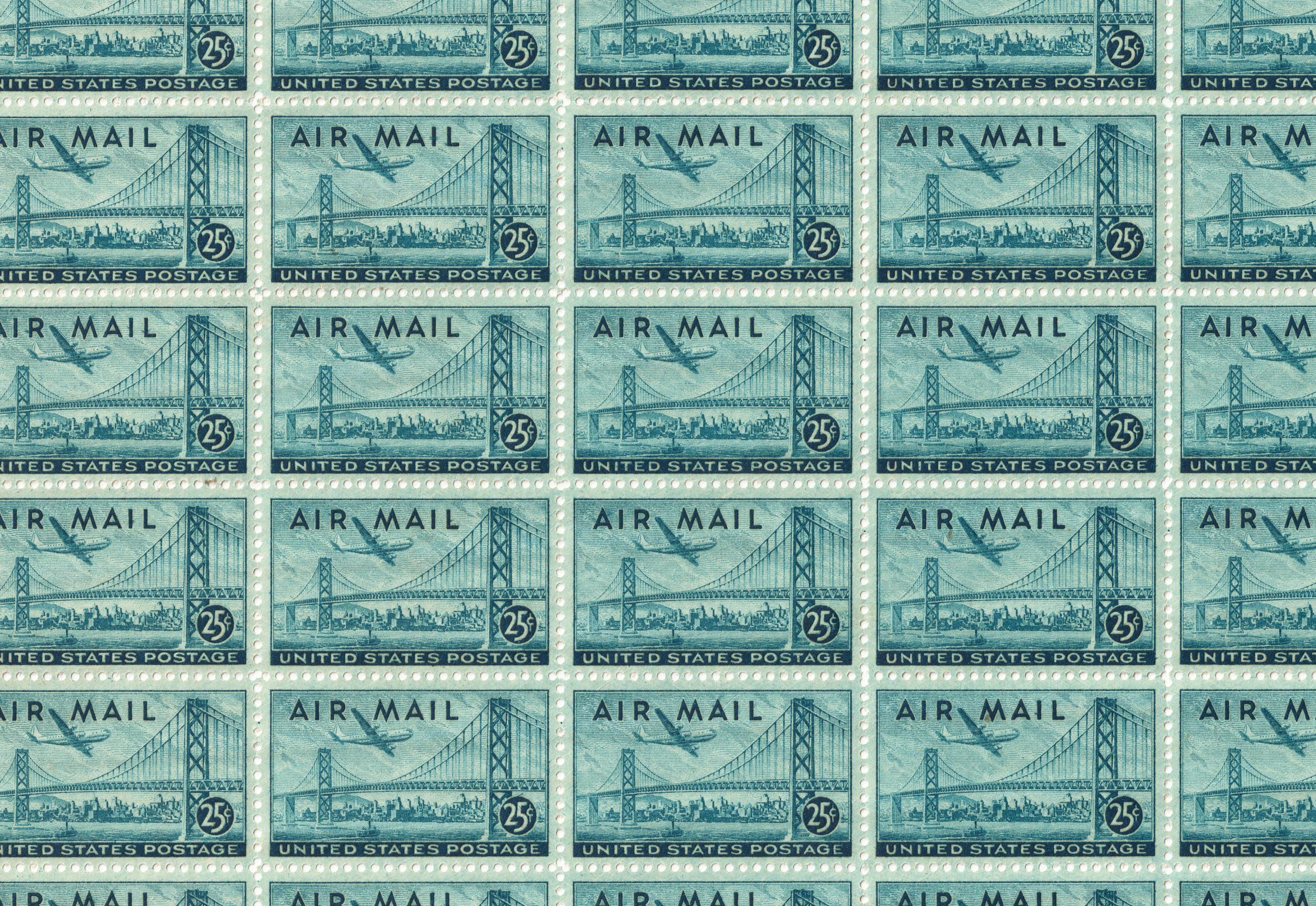 10 Vintage Unused Golden Gate Bridge Air Mail 25 Cent Stamps - USA ...