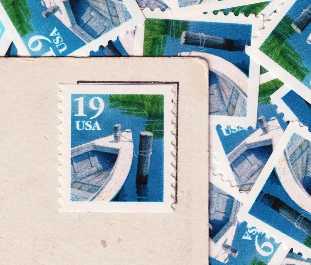 10 Vintage Unused Fishing Boat Dock Scene 19 Cent Stamps - USA Postage ...