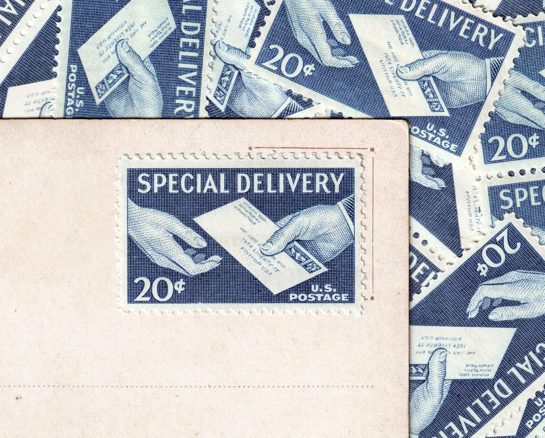 10 Vintage Unused Special Delivery Letter by Hand Blue 20 Cent Stamps ...