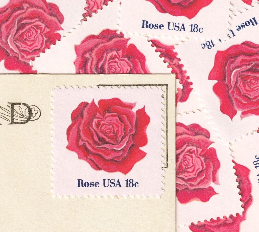 Vintage Stamps: Soft Pink Rose Romantic Flower 18 Cent (set of 10 ...