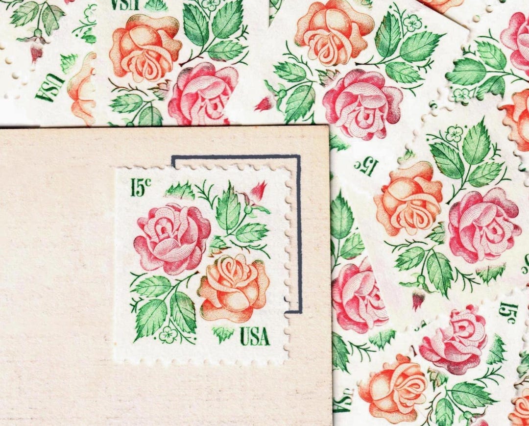 Vintage Stamps: Red Roses Medallion Floral Art 15 Cent (set of 10 ...