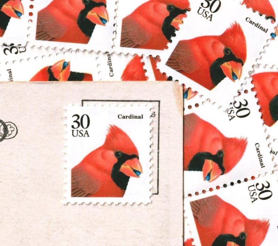 USA Vintage Postage: Red Cardinal Songbird Wildlife 30 Cent (set of 10 ...